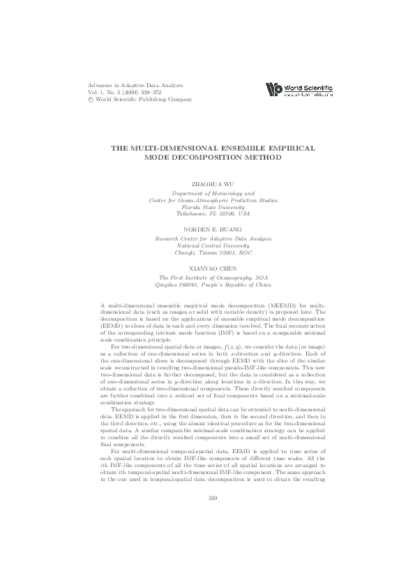 (PDF) THE MULTI-DIMENSIONAL ENSEMBLE EMPIRICAL MODE DECOMPOSITION METHOD
