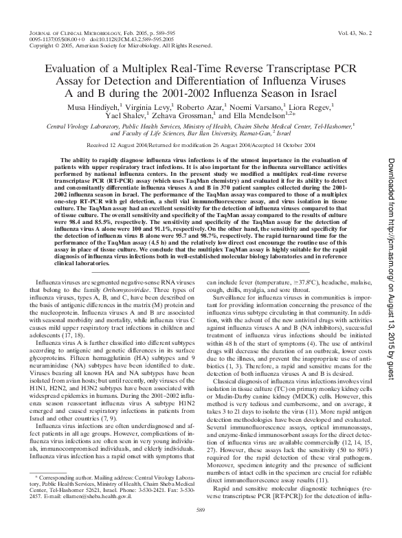(PDF) Evaluation of a Multiplex Real-Time Reverse Transcriptase PCR Assay for Detection and ...