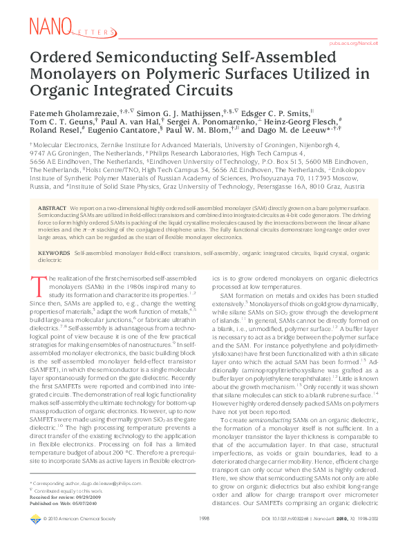 (PDF) Ordered Semiconducting Self-Assembled Monolayers on Polymeric ...