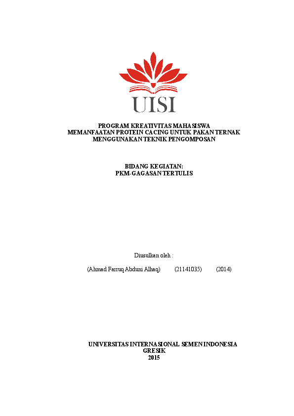 (DOC) MEMANFAATAN PROTEIN CACING UNTUK PAKAN TERNAK MENGGUNAKAN TEKNIK ...