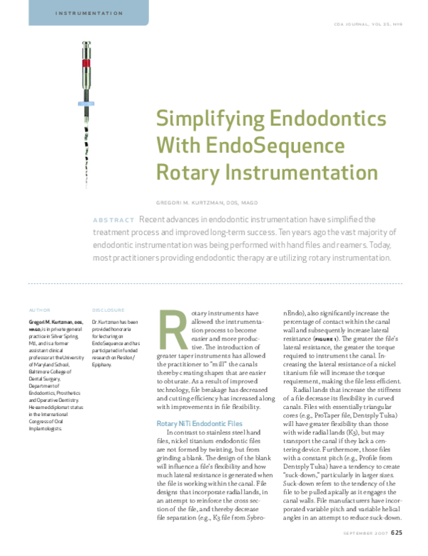 (PDF) Simplifying endodontics with EndoSequence rotary instrumentation