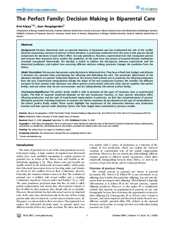 (PDF) The Perfect Family: Decision Making in Biparental Care