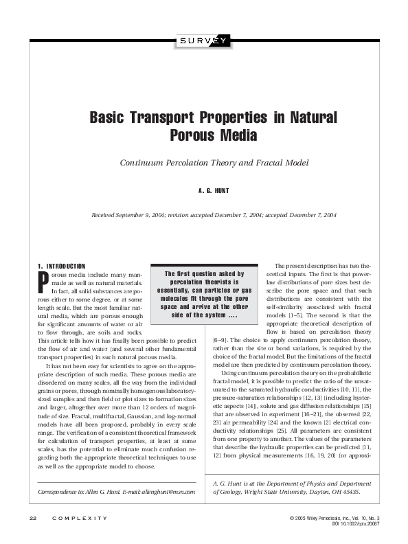 (PDF) Basic transport properties in natural porous media: Continuum ...