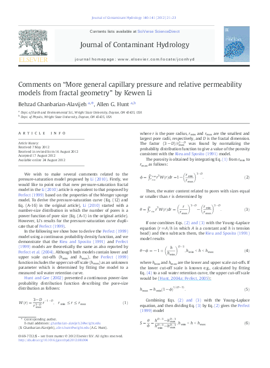 (PDF) Comments on “More general capillary pressure and relative ...