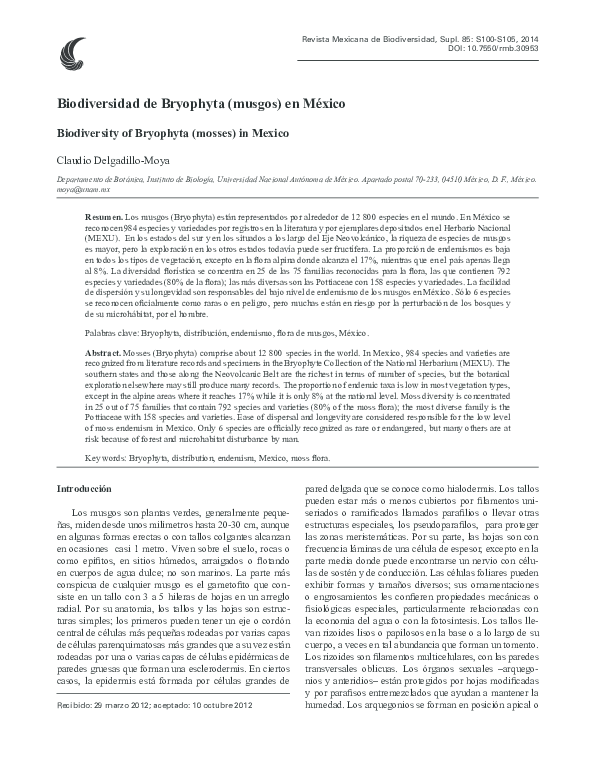 (PDF) Biodiversity of Bryophyta (mosses) in Mexico Autor: Claudio ...
