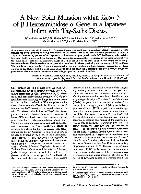 (PDF) Biochemistry and Genetics of Tay-Sachs Disease | Barbara Triggs ...