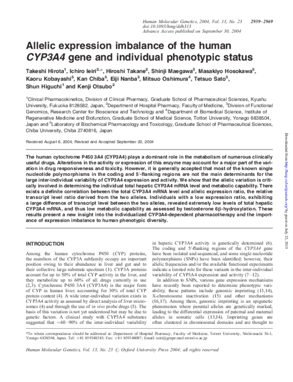 (PDF) Allelic expression imbalance of the human CYP3A4 gene and ...
