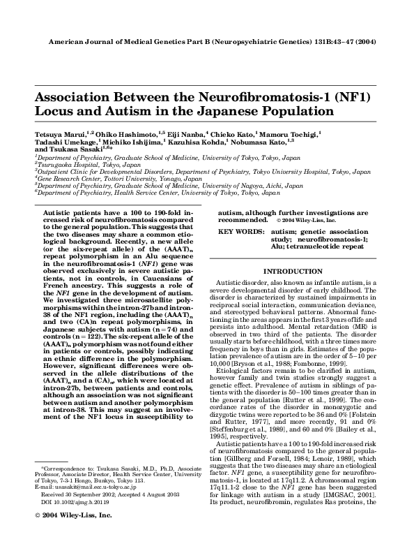 (PDF) Association between the neurofibromatosis-1 (NF1) locus and ...