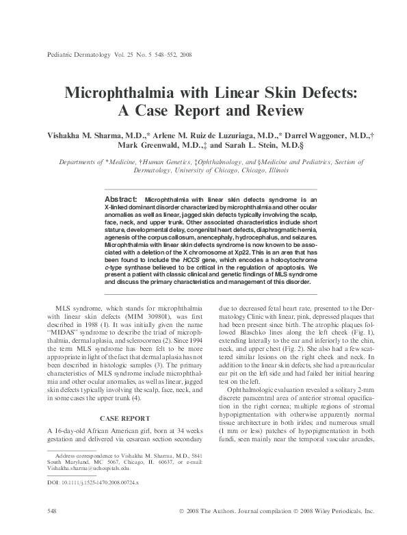 (PDF) Microphthalmia with Linear Skin Defects: A Case Report and Review