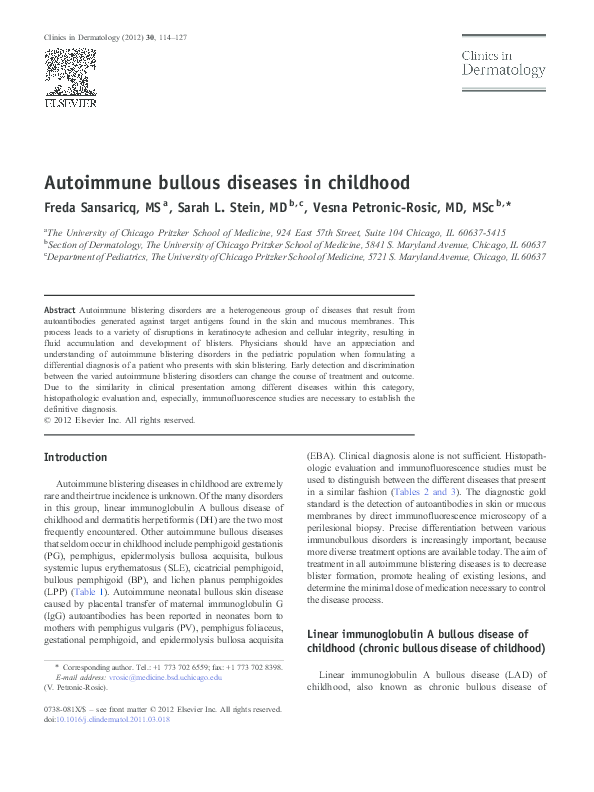 (PDF) Autoimmune bullous diseases in childhood