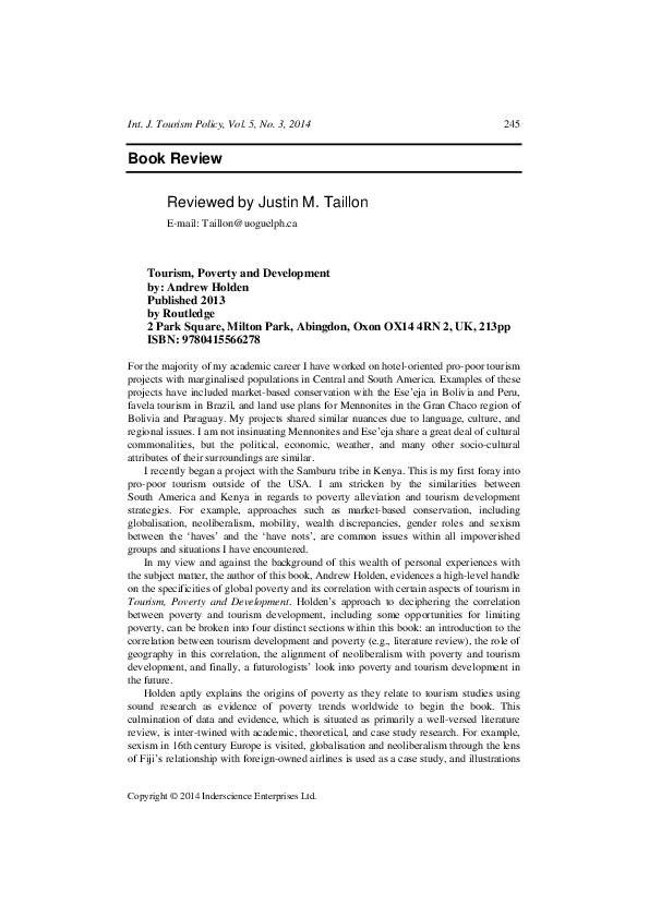 (PDF) Tourism, Poverty, and Development | Justin Taillon - Academia.edu