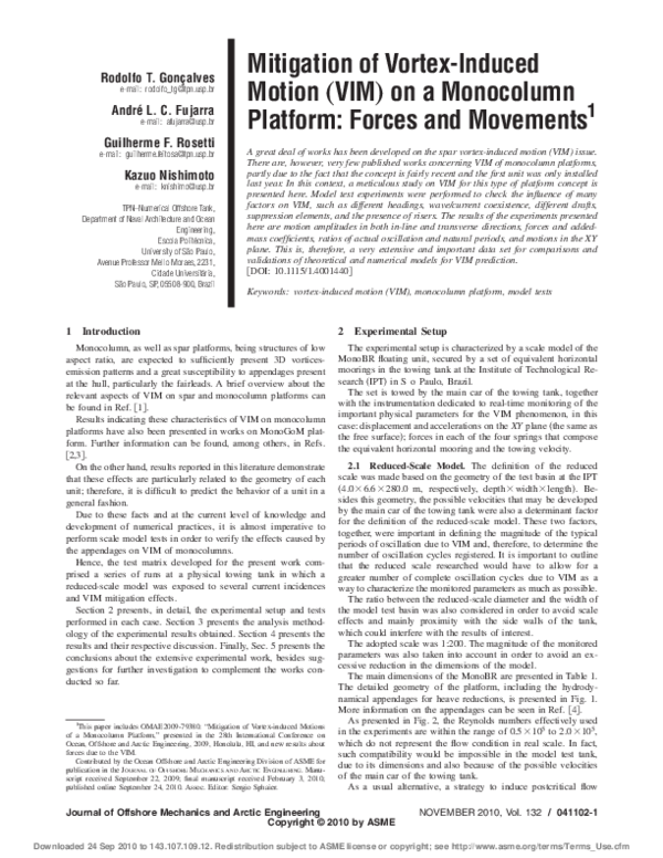 (PDF) Mitigation of Vortex-Induced Motion (VIM) on a Monocolumn ...