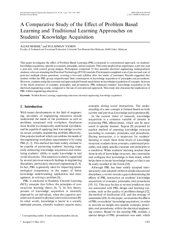 (PDF) A Comparative Study on the effect of Problem Based Learning and ...