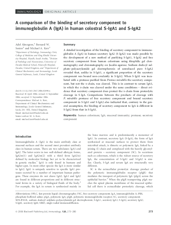 (PDF) A comparison of the binding of secretory component to ...