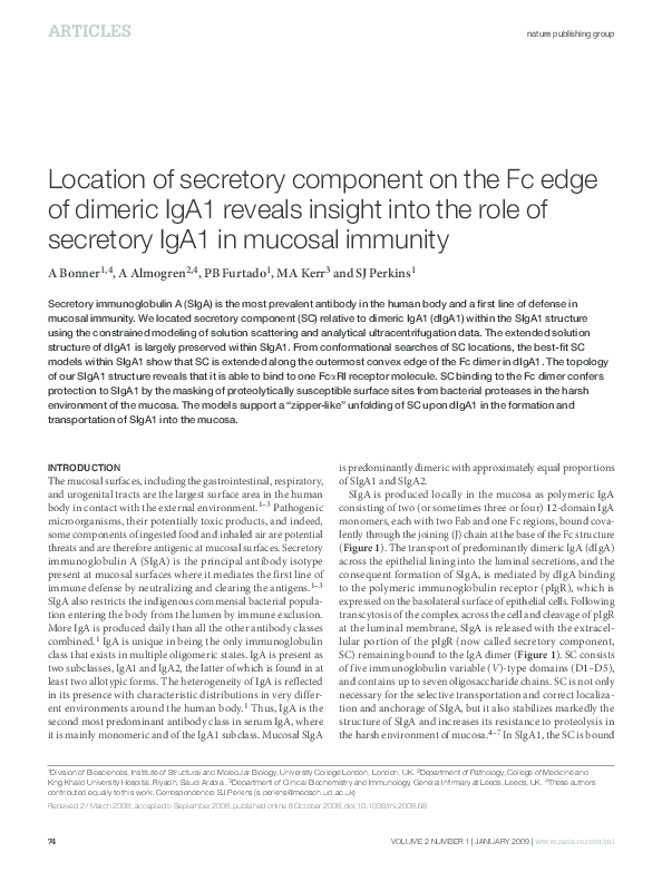 (PDF) Location of secretory component on the Fc edge of dimeric IgA1 ...
