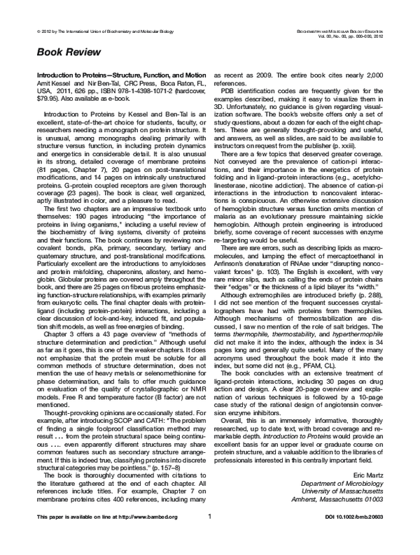 (PDF) Introduction to proteins-structure, function, and motion