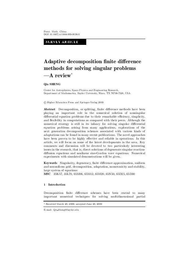 Pdf Adaptive Decomposition Finite Difference Methods For Solving