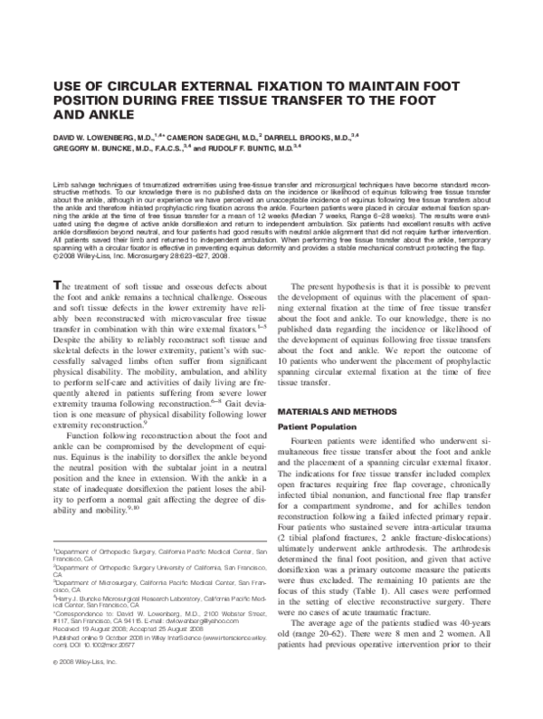 (PDF) Use of circular external fixation to maintain foot position ...