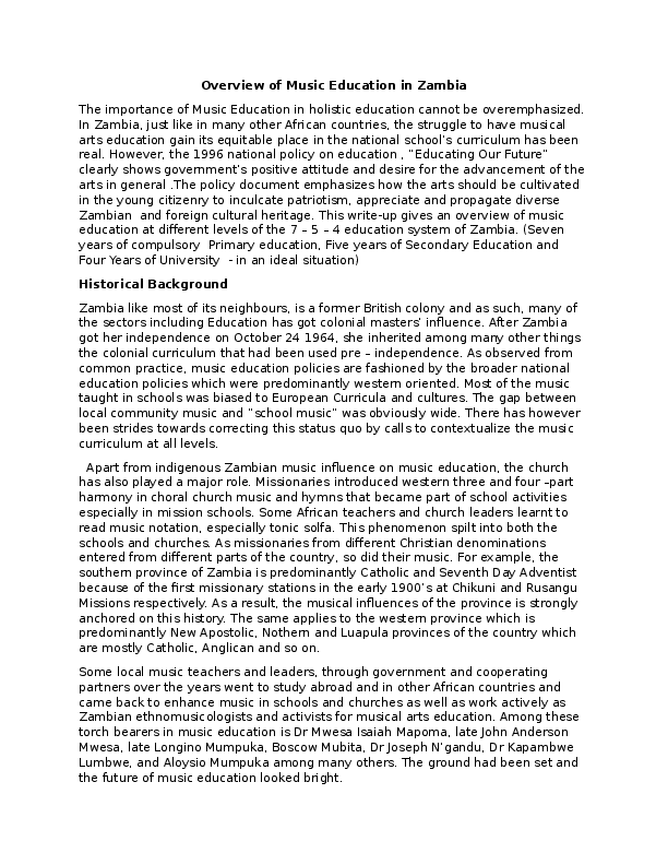 (DOC) An Overview of Music Education in Zambia