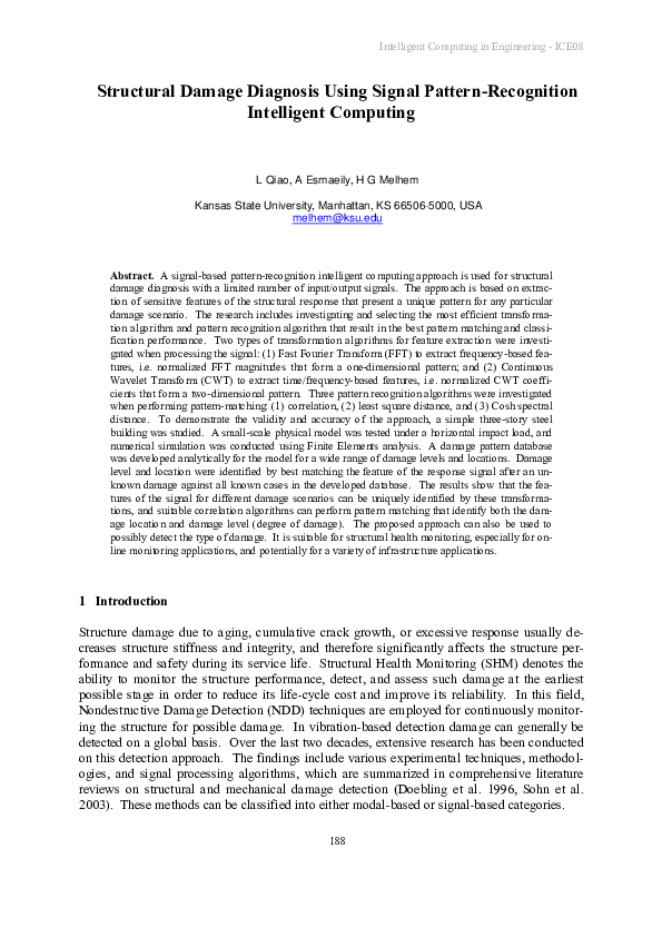 (PDF) Structural Damage Diagnosis Using Signal Pattern-Recognition ...