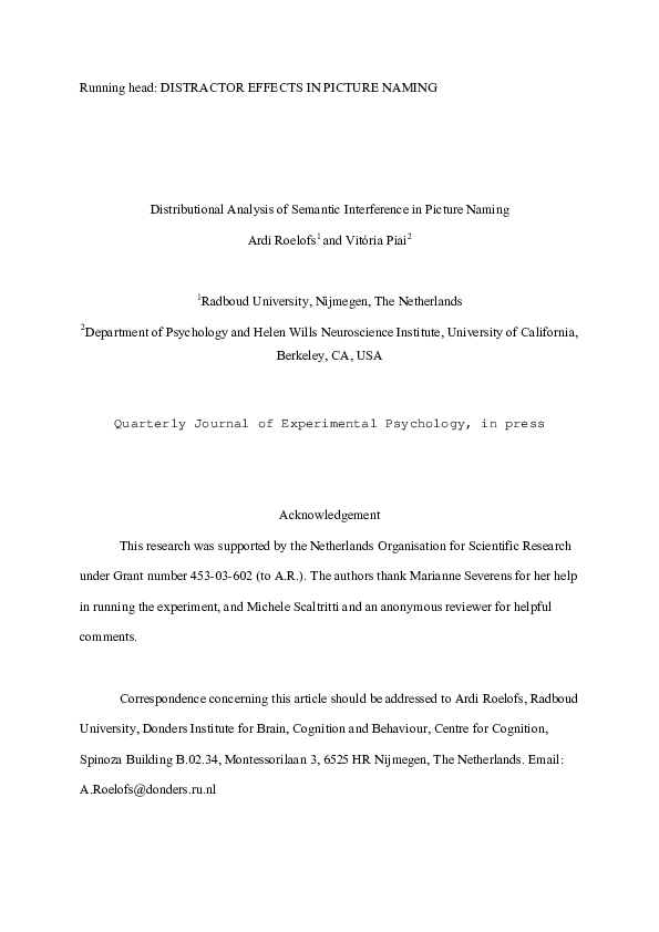 (PDF) Distributional Analysis of Semantic Interference in Picture Naming