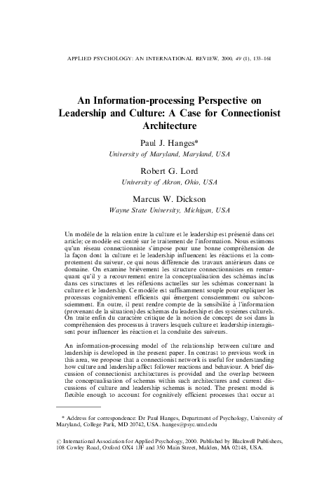 (PDF) An Information-processing Perspective on Leadership and Culture: A Case for Connectionist ...