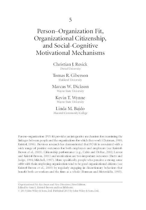 (PDF) Person-Organization Fit, Organizational Citizenship, and Social ...