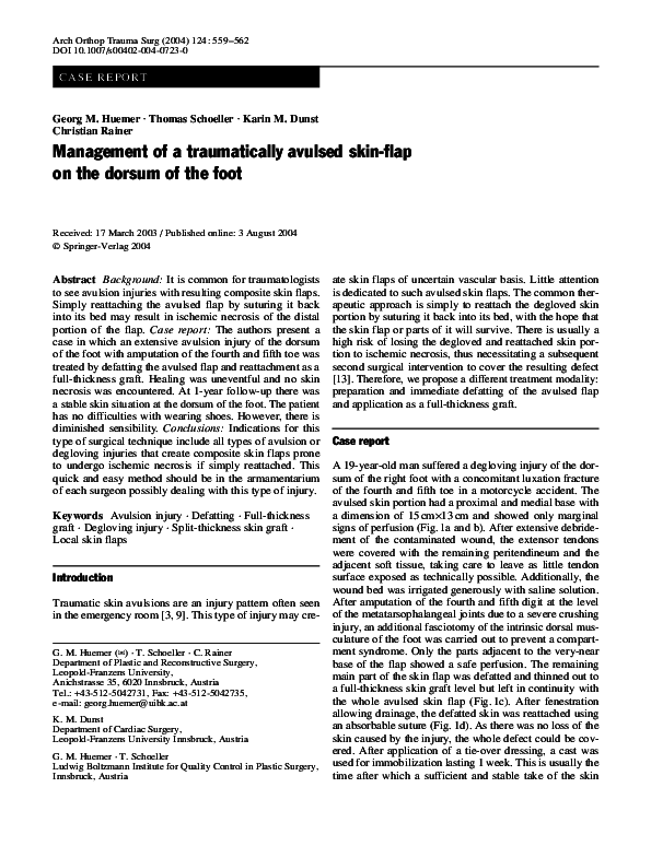 (PDF) Management of a traumatically avulsed skin-flap on the dorsum of ...
