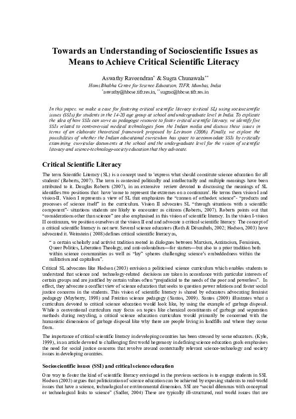 (PDF) Towards an understanding of socio-scientific issues as means to ...