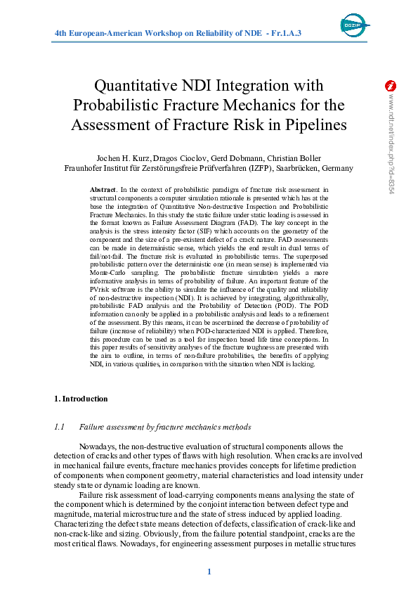 (PDF) Quantitative Integration of NDT With Probabilistic Fracture Mechanics for the Assessment ...