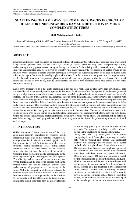 (PDF) Scattering of Lamb waves from edge cracks in circular holes for understanding damage ...