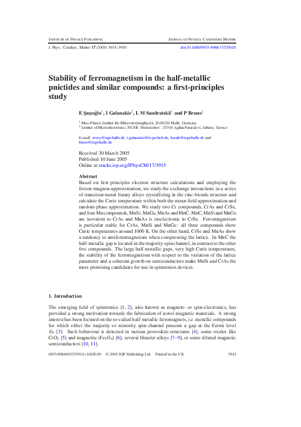 (PDF) Stability of ferromagnetism in the half-metallic pnictides and similar compounds: a first ...