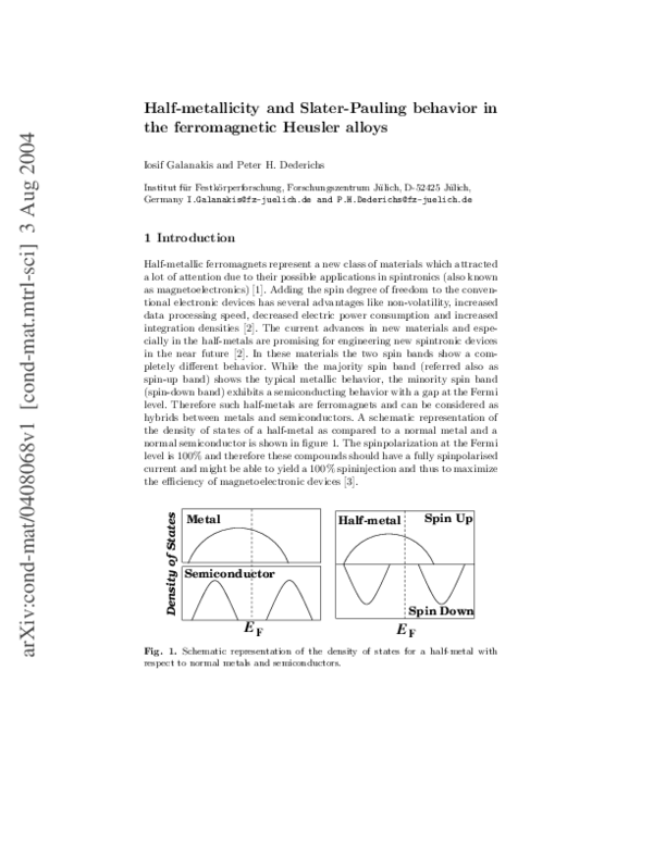 (PDF) Half-Metallicity and Slater-Pauling Behavior in the Ferromagnetic ...