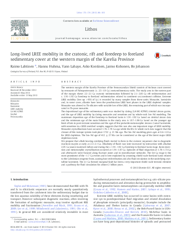 (PDF) Long-lived LREE mobility in the cratonic, rift and foredeep to ...