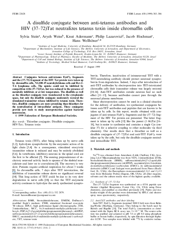 (PDF) A disulfide conjugate between anti-tetanus antibodies and HIV (37 ...
