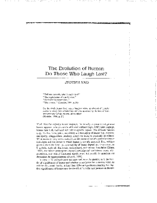 (PDF) The evolution of humor: Do those who laugh last?