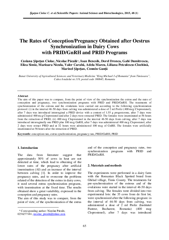 (PDF) The Rates of Conception/Pregnancy Obtained after Oestrus ...