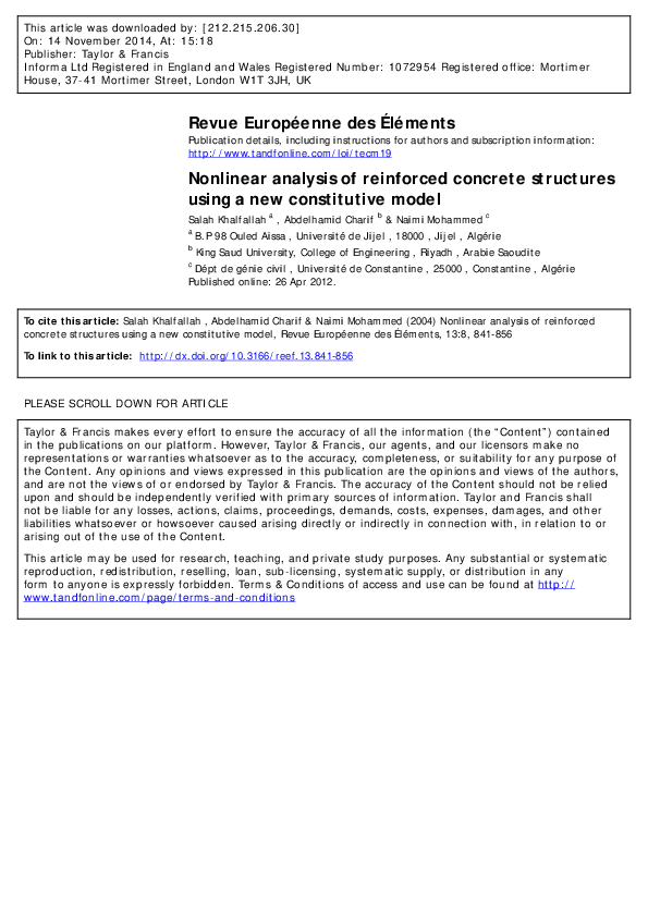 Pdf Nonlinear Analysis Of Reinforced Concrete Structures Using A New