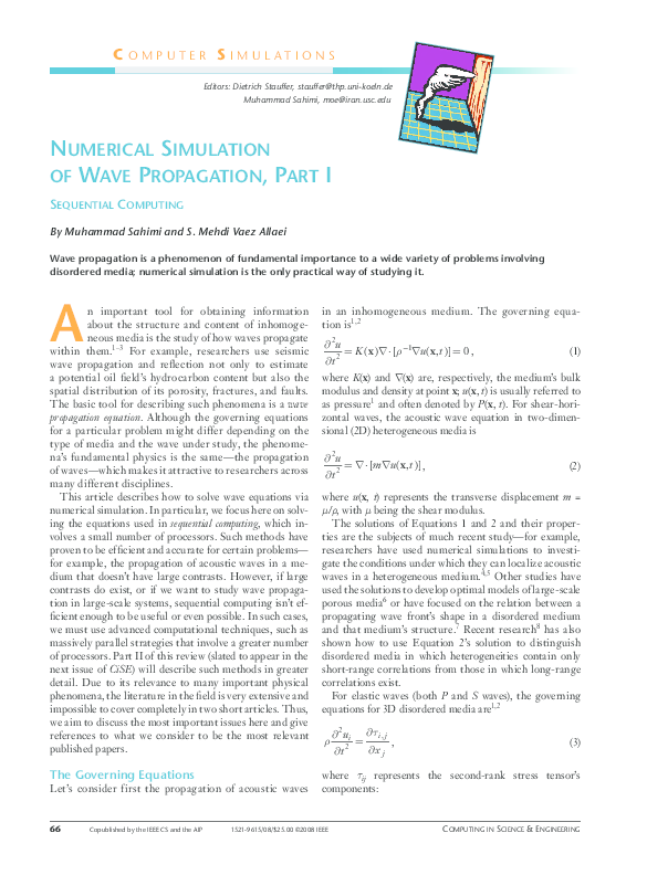 Pdf Numerical Simulation Of Wave Propagation Part I Sequential