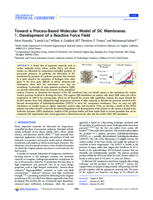 (PDF) Toward a Process-Based Molecular Model of SiC Membranes. 2. Reactive Dynamics Simulation ...