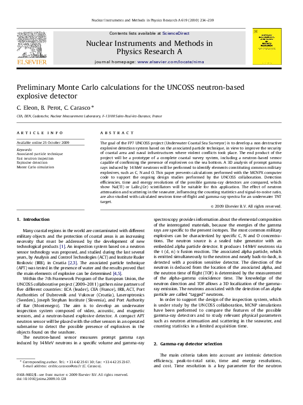 (PDF) Preliminary Monte Carlo calculations for the UNCOSS neutron-based explosive detector
