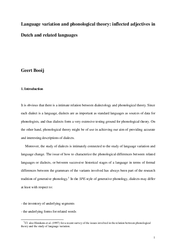 (PDF) Language variation and phonological theory: inflected adjectives ...