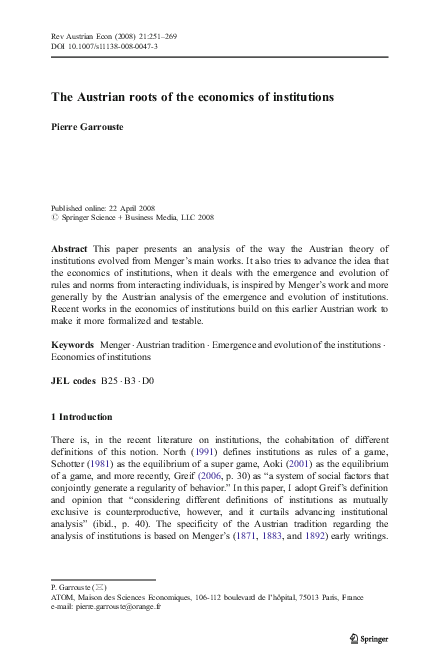 (PDF) The Austrian roots of the economics of institutions