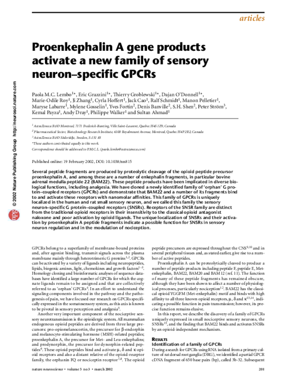 (PDF) Proenkephalin A gene products activate a new family of sensory ...