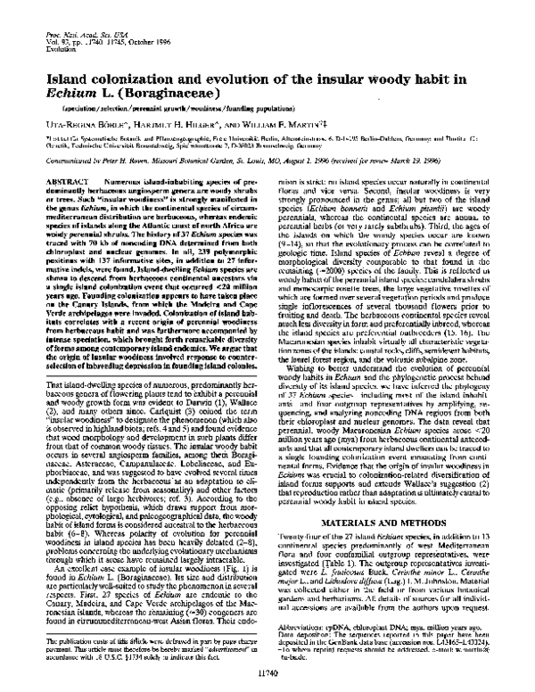 (PDF) Island colonization and evolution of the insular woody habit in ...