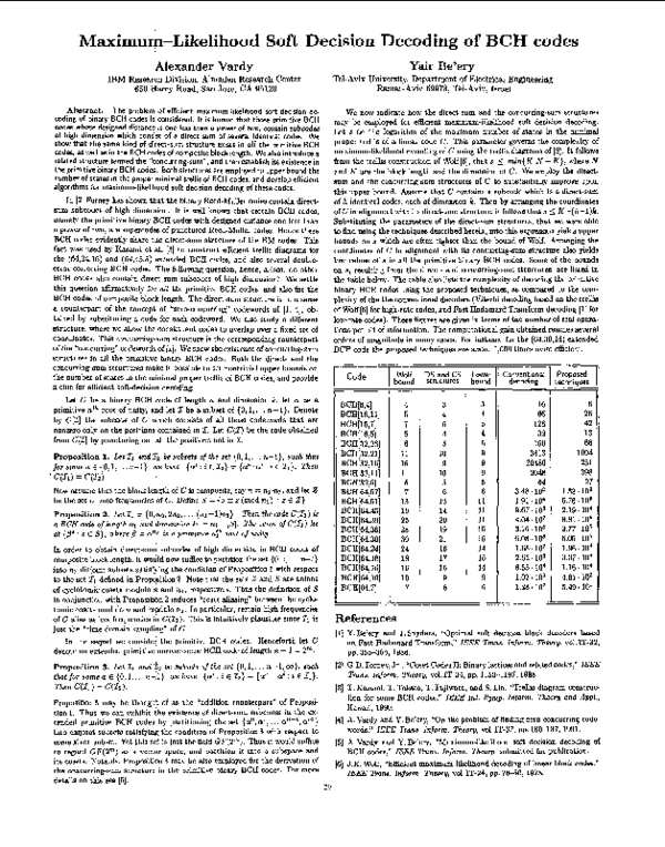 Pdf Maximum Likelihood Soft Decision Decoding Of Bch Codes Yair Beery 