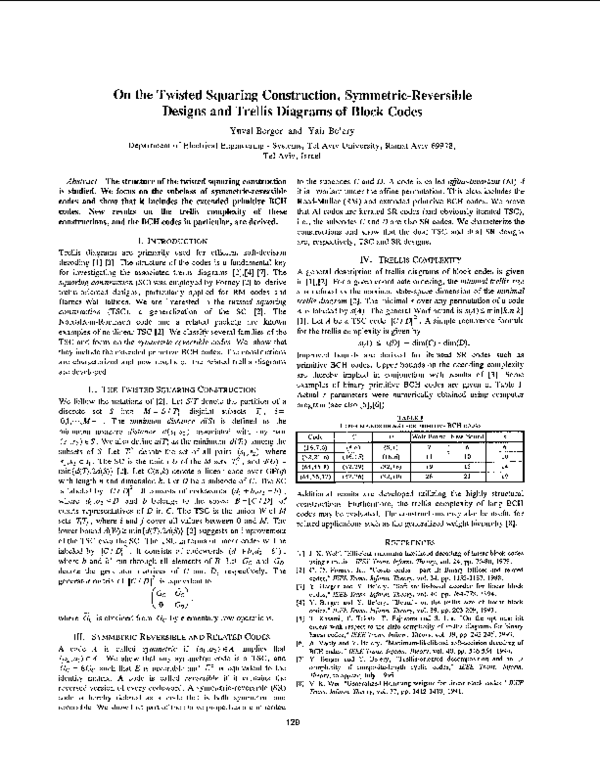 (PDF) On the twisted squaring construction, symmetric-reversible designs and trellis diagrams of ...