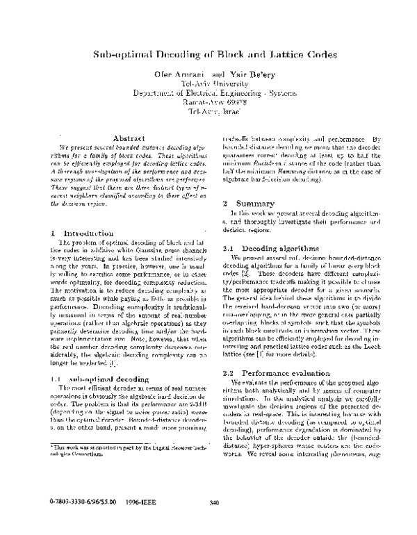 (PDF) Sub-optimal decoding of block and lattice codes | Yair Be'ery ...