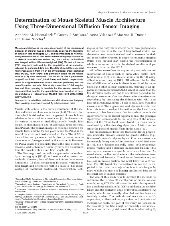 (PDF) Determination of mouse skeletal muscle architecture using three-dimensional diffusion ...