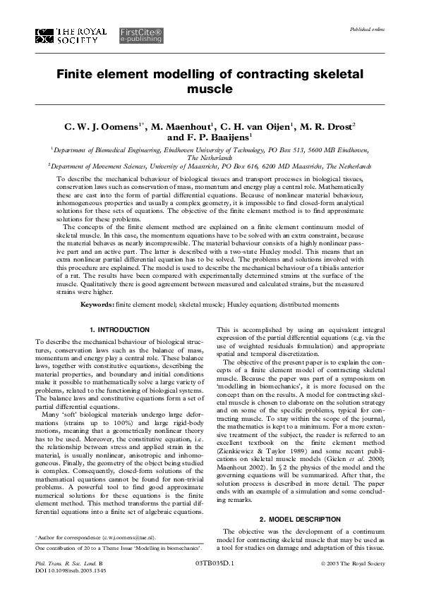 (PDF) Finite element modelling of contracting skeletal muscle